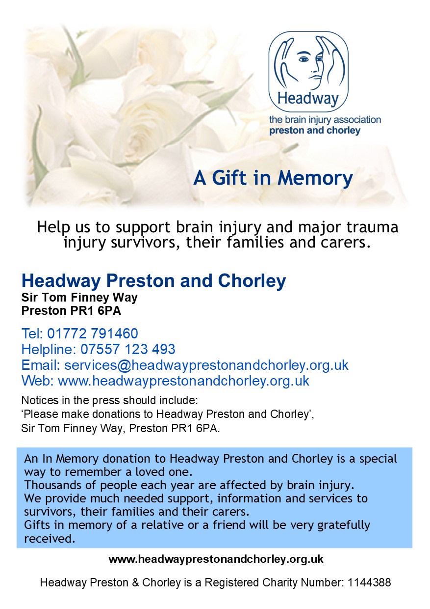 In Memory of a Loved One - Headway Central Lancashire