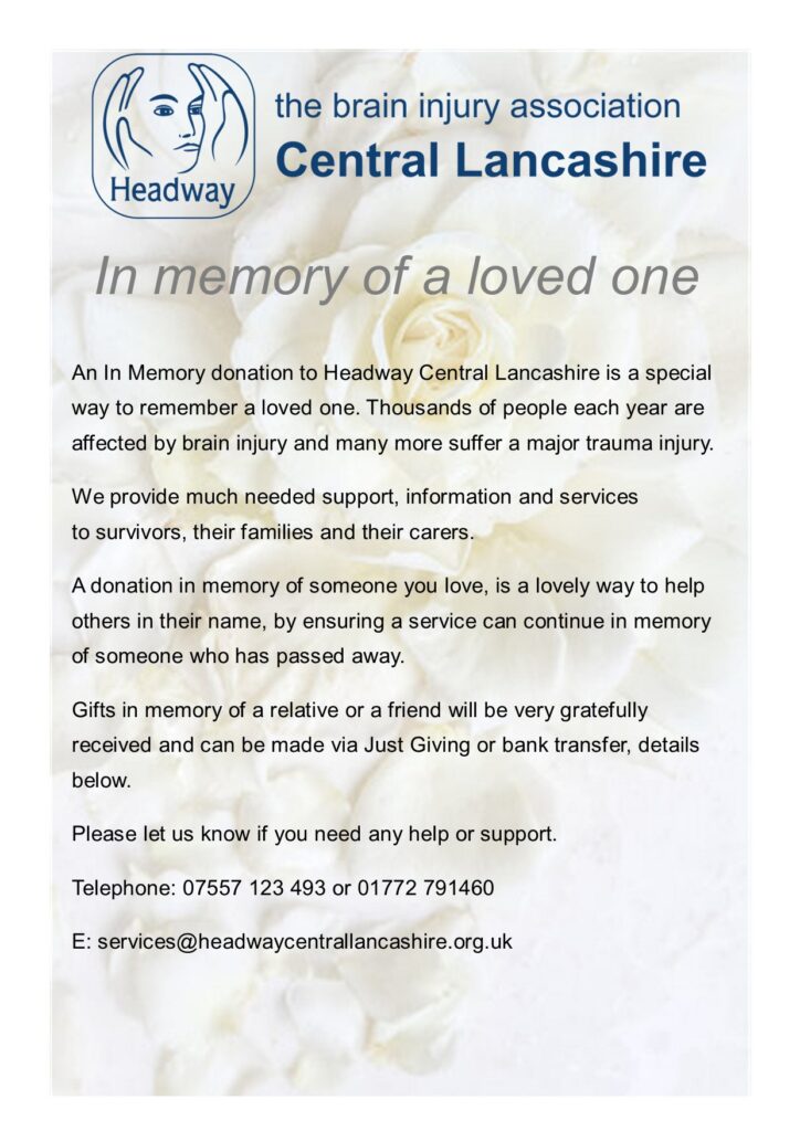 In Memory of a Loved One - Headway Central Lancashire